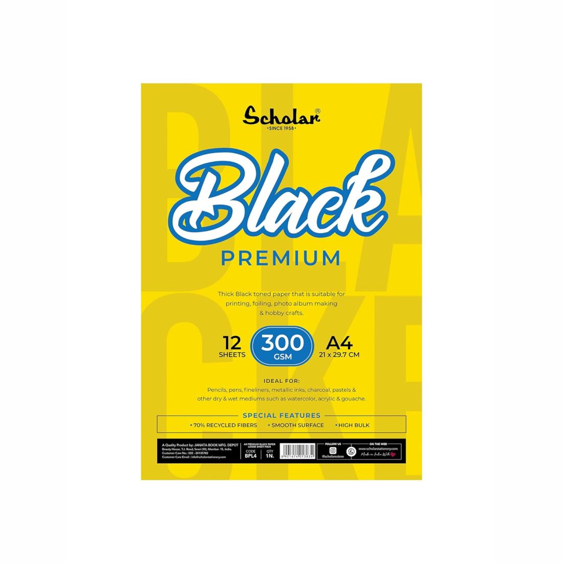 Scholar A4 Black Premium Sheets - 12 Sheets 300gsm – PAPERQUIRKS STATIONERY