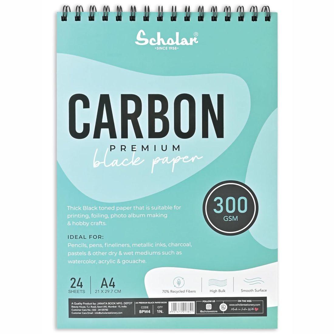 Scholar Carbon Premium A4 Black Paper Sketch Pad | Wire-bound ...